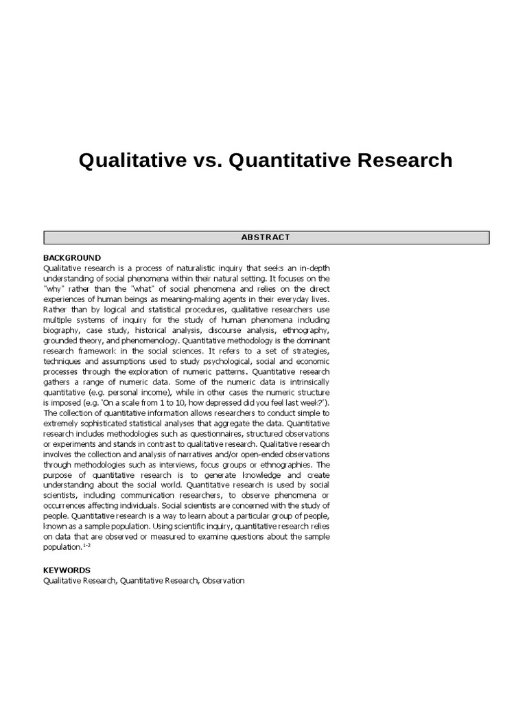 Qualitative Vs Quantitative Research | Download Free PDF | Quantitative ...