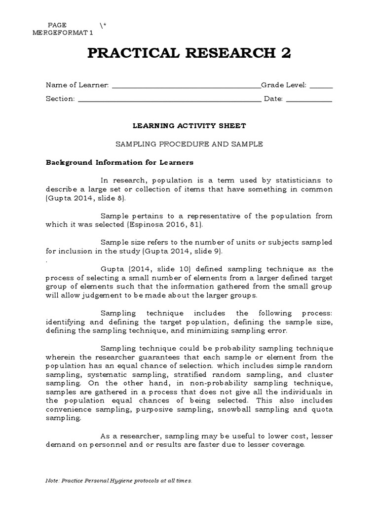 Q2 - Practical Research 2 | PDF | Sampling (Statistics) | Questionnaire