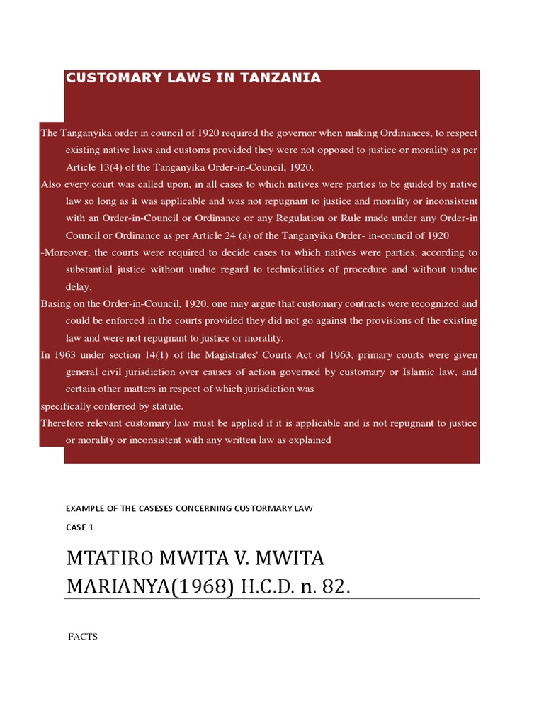 customary-laws-in-tanzania-pdf-lawsuit-jurisdiction