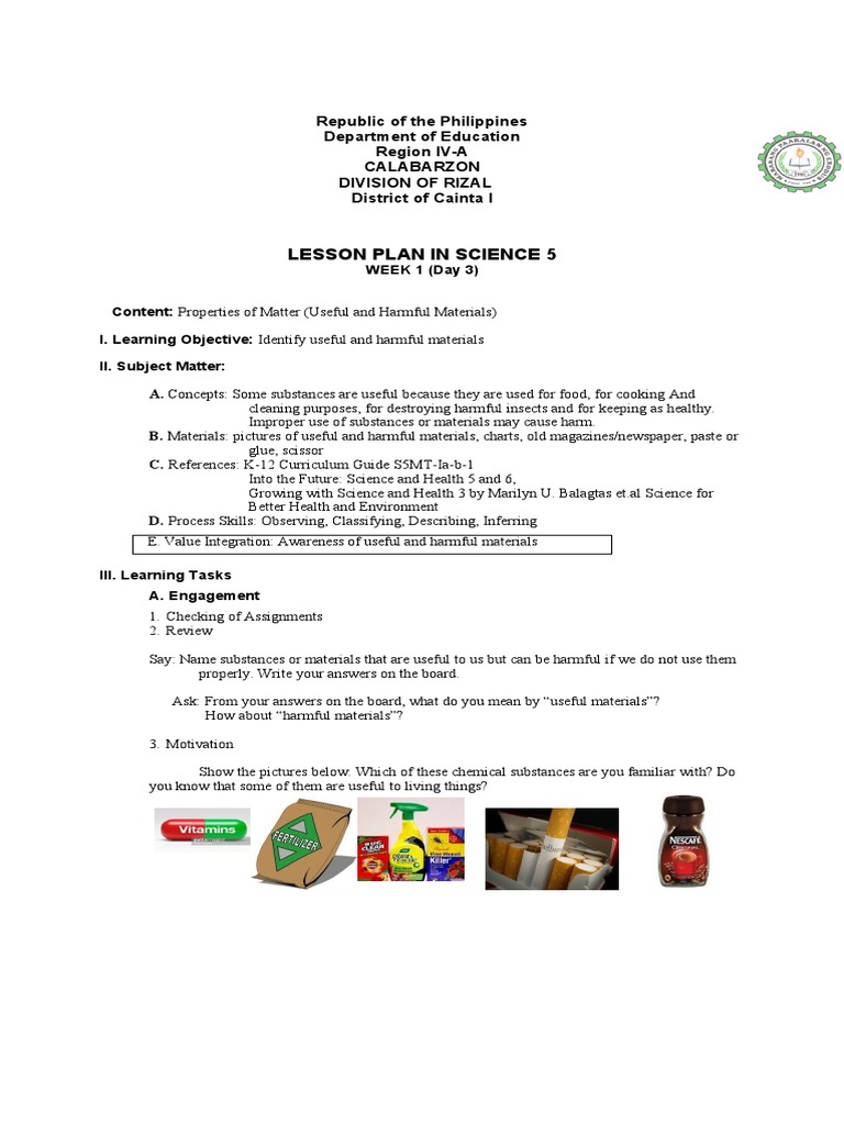 Grade 5 Science: Useful vs. Harmful Materials | PDF | Lesson Plan | Science