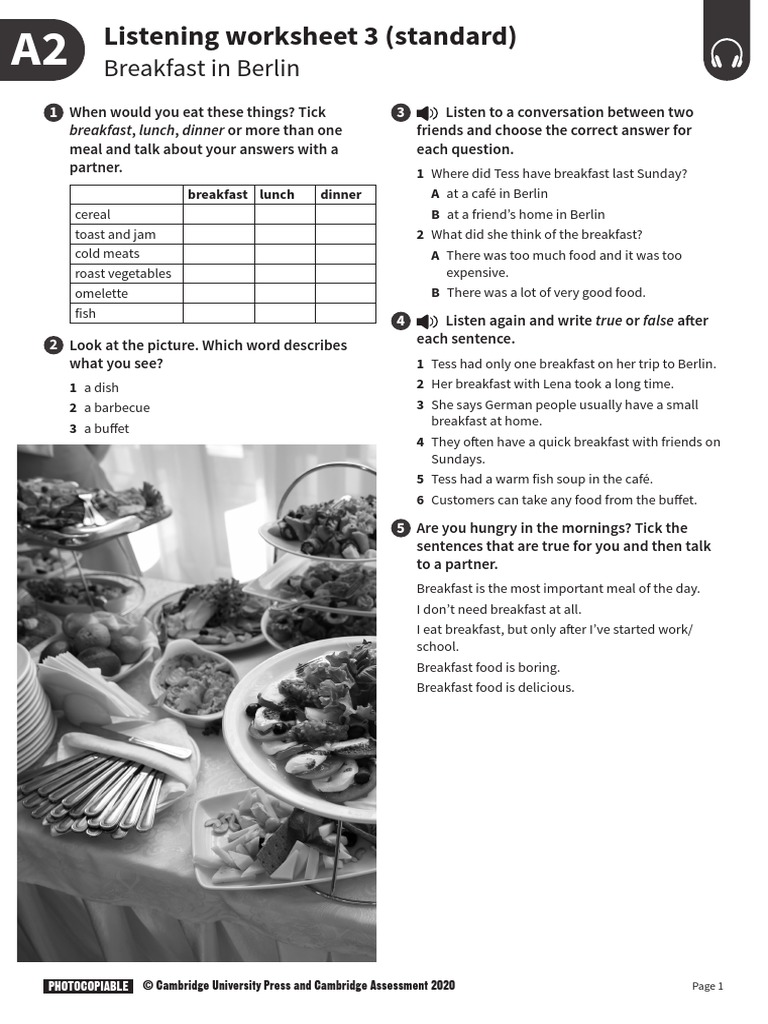 Listening A2 | PDF | Meal | Buffet