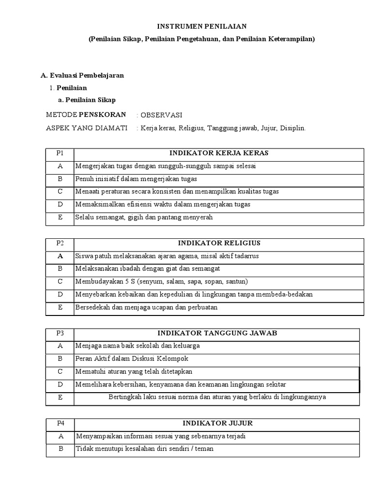 CONTOH Instrumen Penilaian | PDF