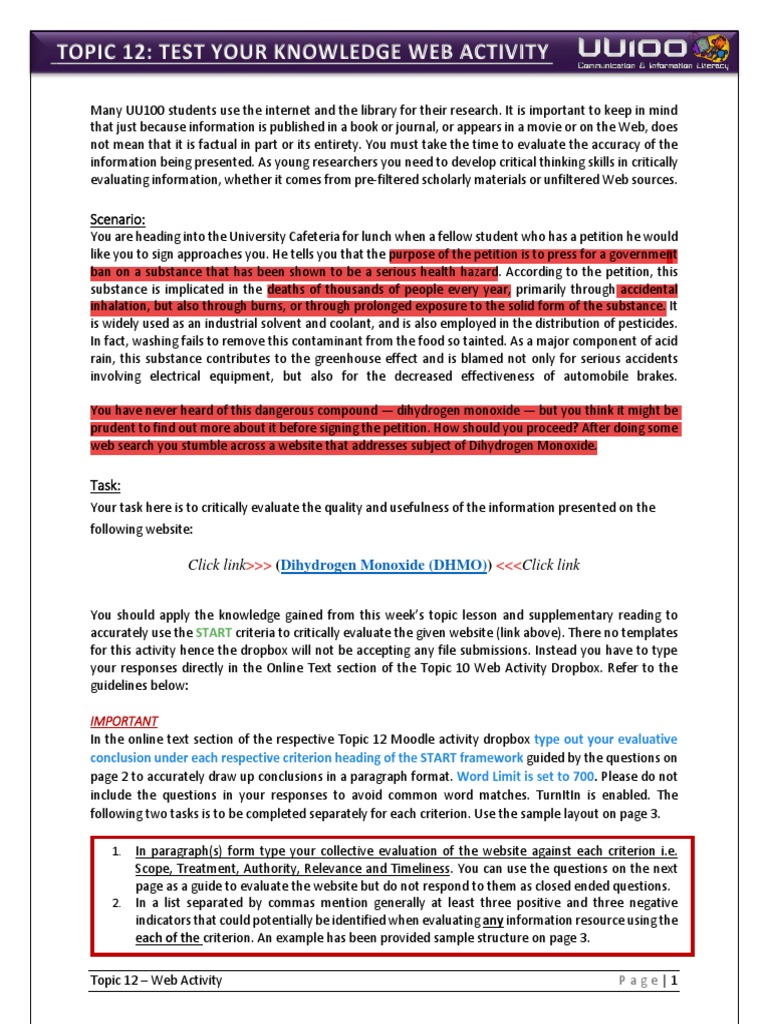 Topic 12 Web Activity SII 2022 03 | PDF | Evaluation | Information