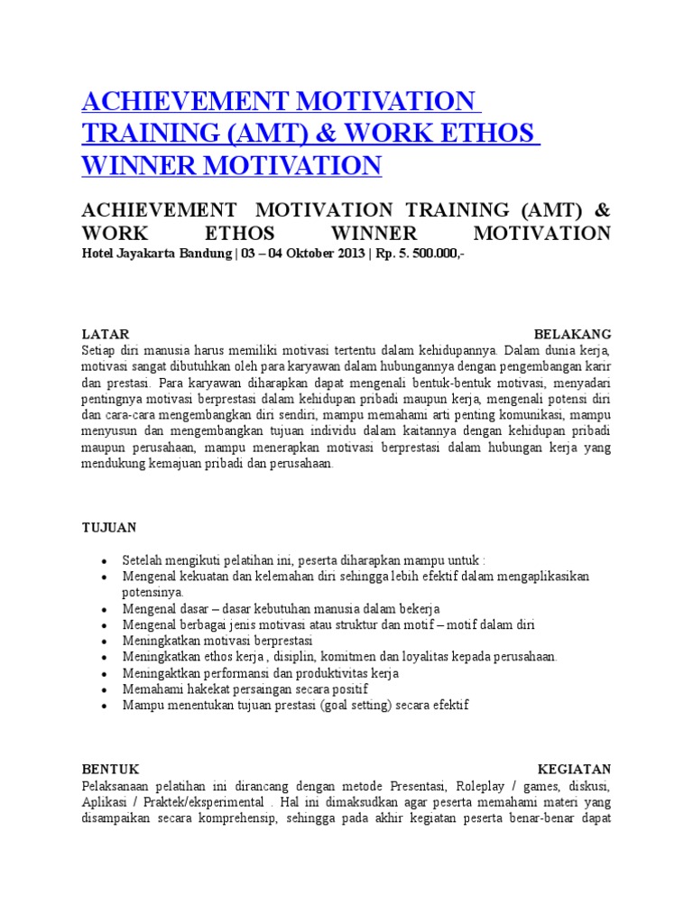Achievement Motivation Training (Amt) & Work Ethos Winner Motivation | PDF