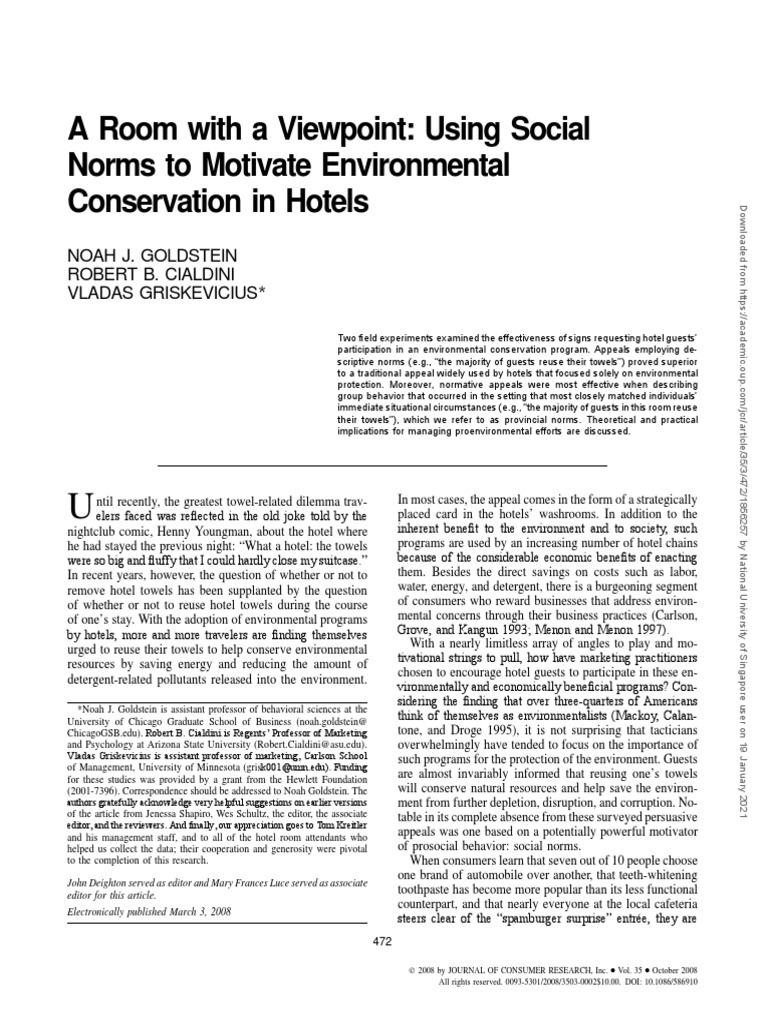 The Power of Social Norms: Field Experiments Demonstrate Descriptive ...