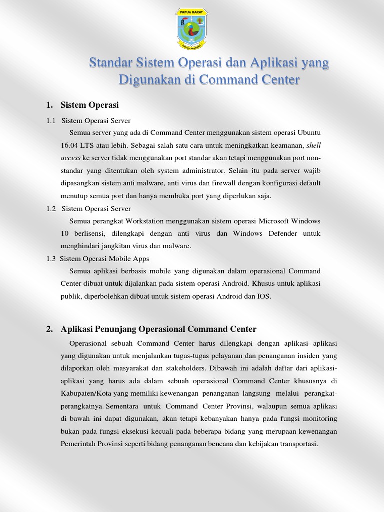 Standar Sistem Operasi Dan Aplikasi Yang Digunakan Di Command Center | PDF | Teknologi & Rekayasa