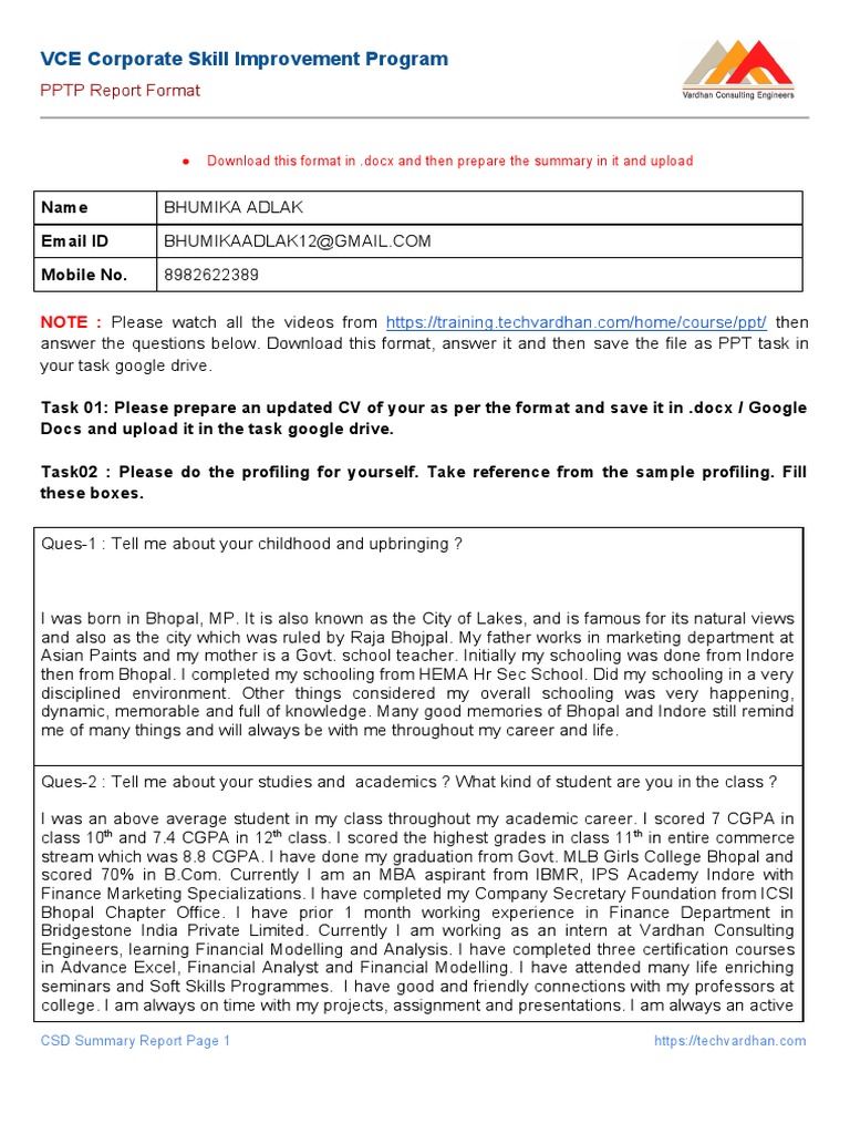 VCE Skill Improvement Program Report | PDF | Master Of Business ...