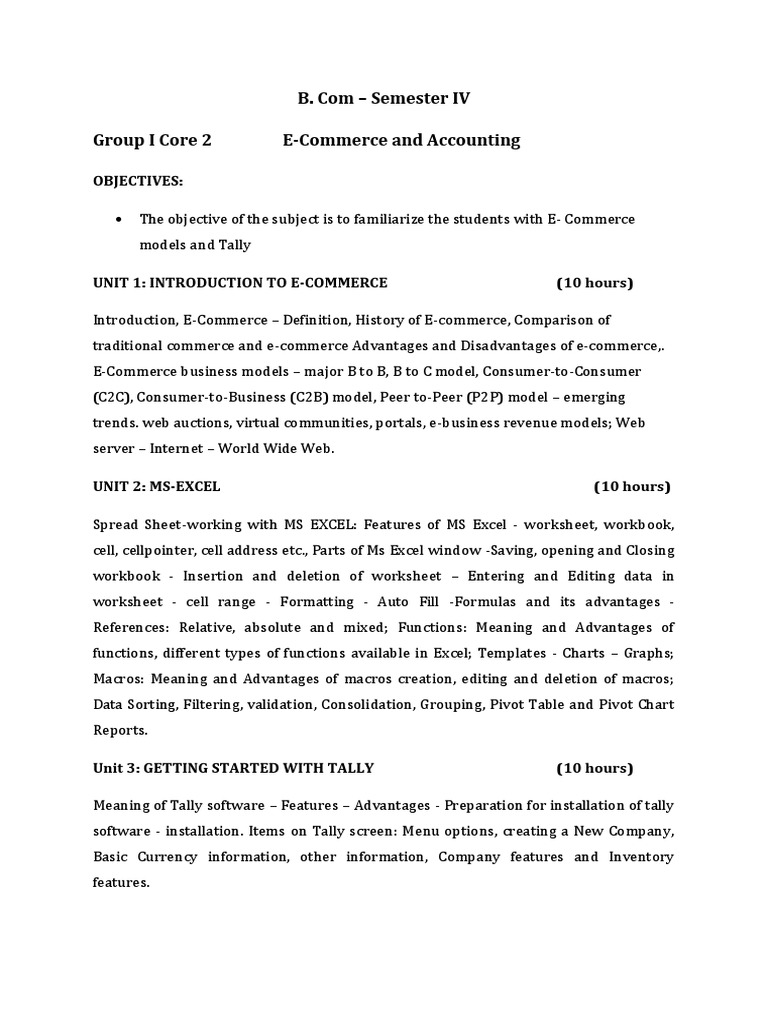 Bcom Syllabus Pdf Microsoft Excel E Commerce 0093