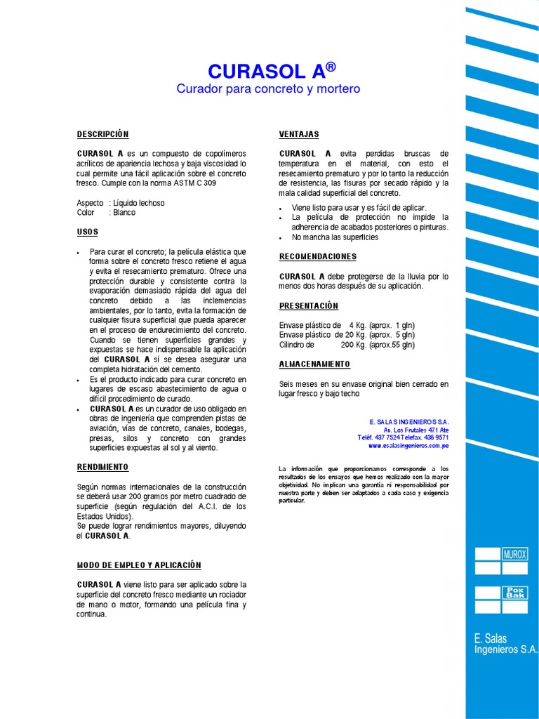 Curasol A e Salas Ingenieros Aditivos | PDF | Hormigón | Materiales