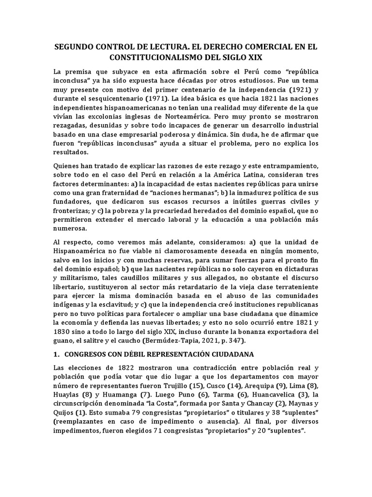 Segundo Control de Lectura | Descargar gratis PDF | Perú | Gobierno