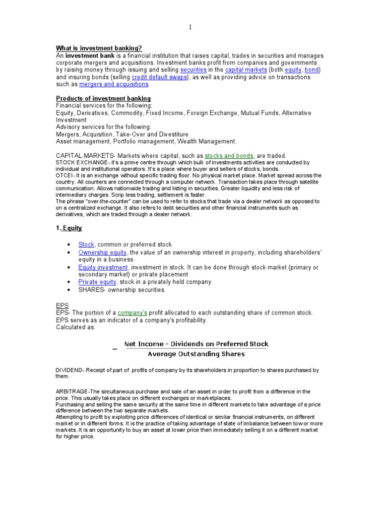Basics Of Investment Banking Pdf Bonds Finance Mutual Funds