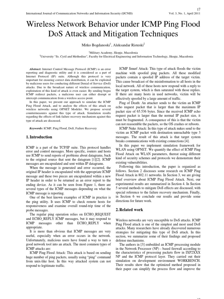 Wireless Network Behavior Under ICMP Ping Flood DoS Attack and ...