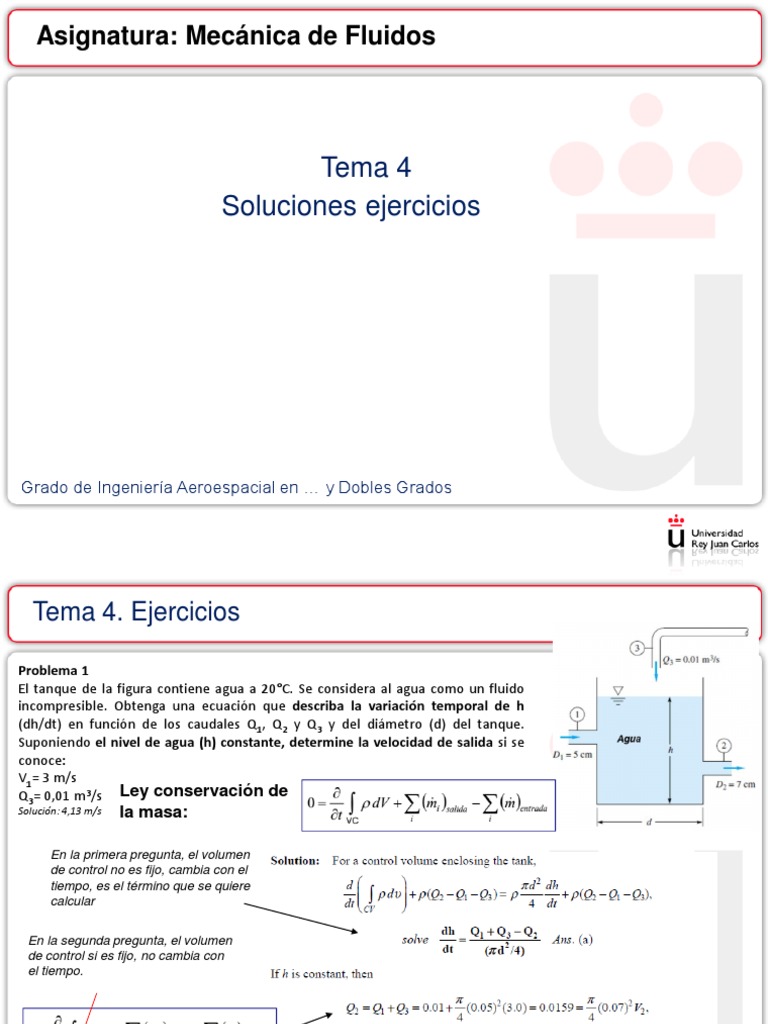 Ejercicios - Tema 4 - Soluciones | PDF | Mecánica de fluidos | Fuerza
