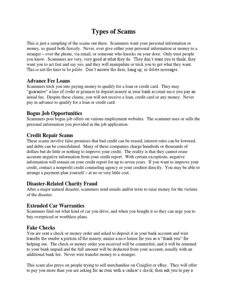 Types of Scams | PDF | Credit | Finance & Money Management