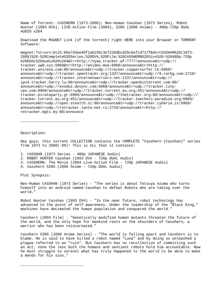 CASSHERN (1973-2008) - Complete Series, OVA, and Film - 480p-720p x264 ...