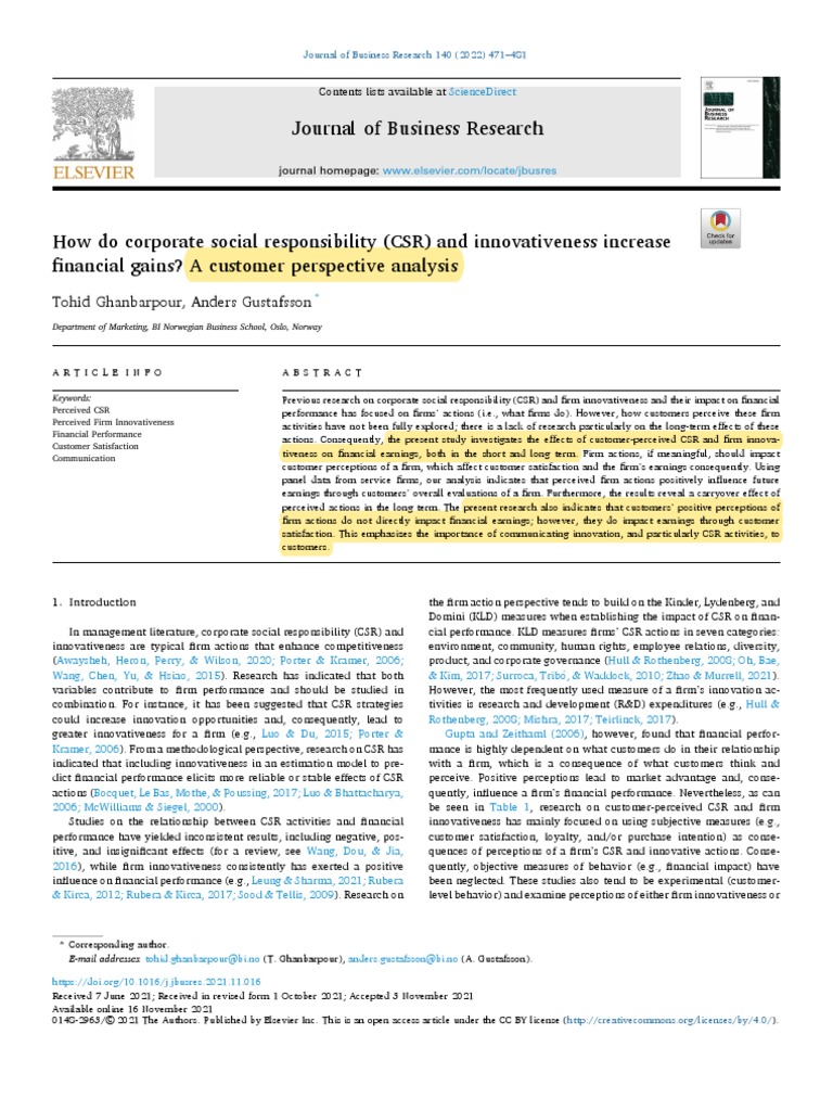 How Do Corporate Social Responsibility (CSR) and Innovativeness Increase | PDF | Corporate ...