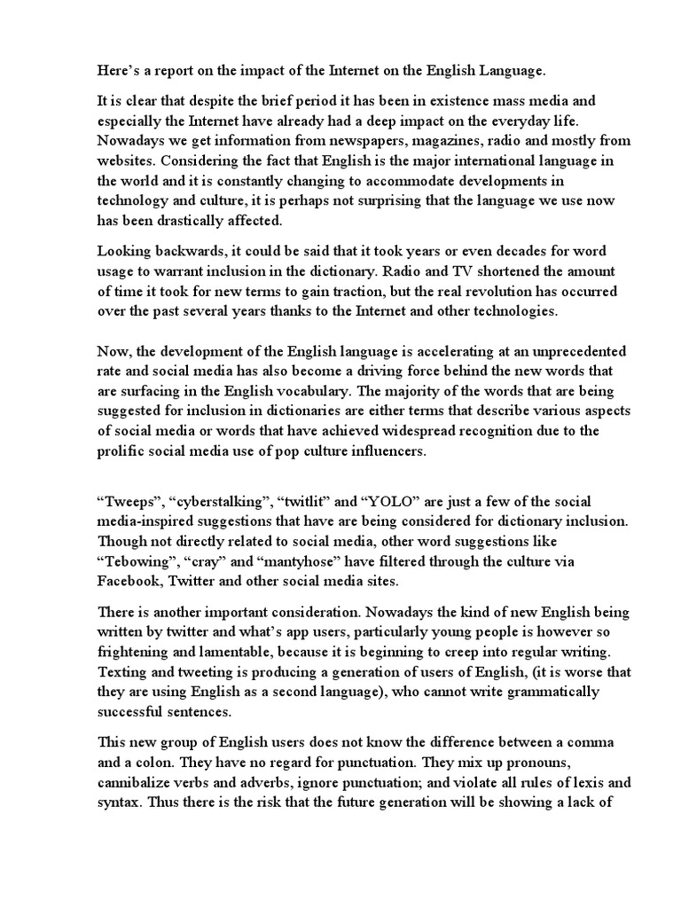 Impact of Internet on English Language | PDF | Social Media | Popular ...