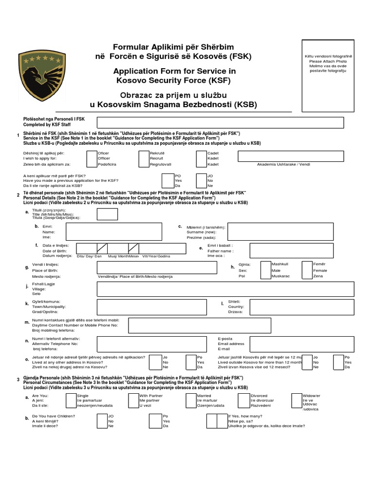 Formulari I Aplikimit Për Pjesëtaret e FSK-së | PDF