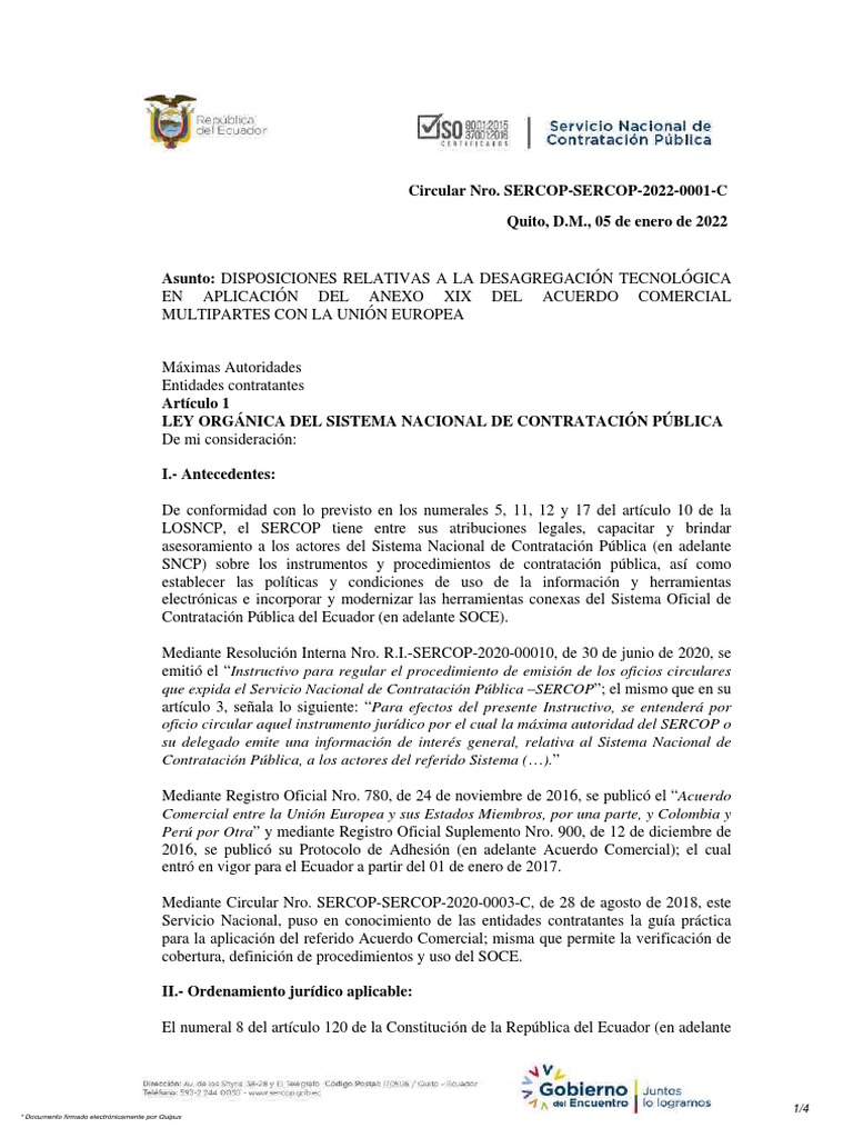 Desagregación Tecnológica SERCOP 2022 | PDF | Ecuador | Tratado