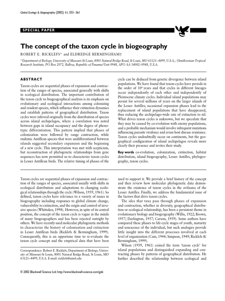Dacu Taxon Cycle | PDF | Species | Ecology