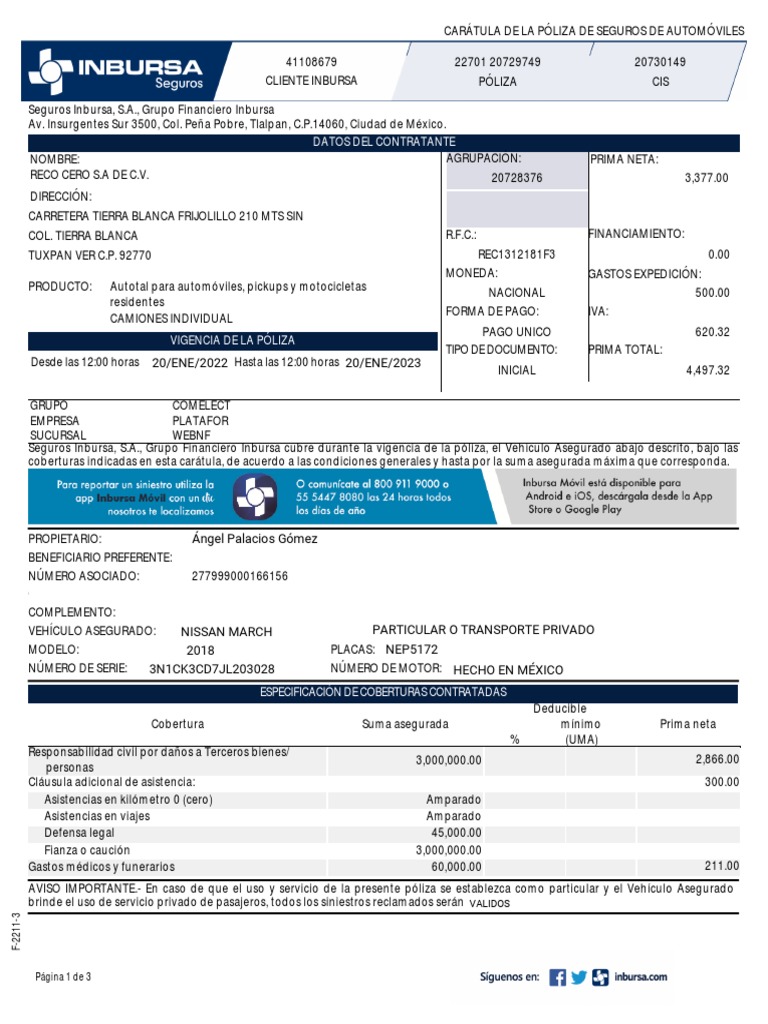 Poliza de Seguro Inbursa 2021 - 2022 (1) .PDF - Edited - Edited | PDF | Póliza de seguros | Seguro