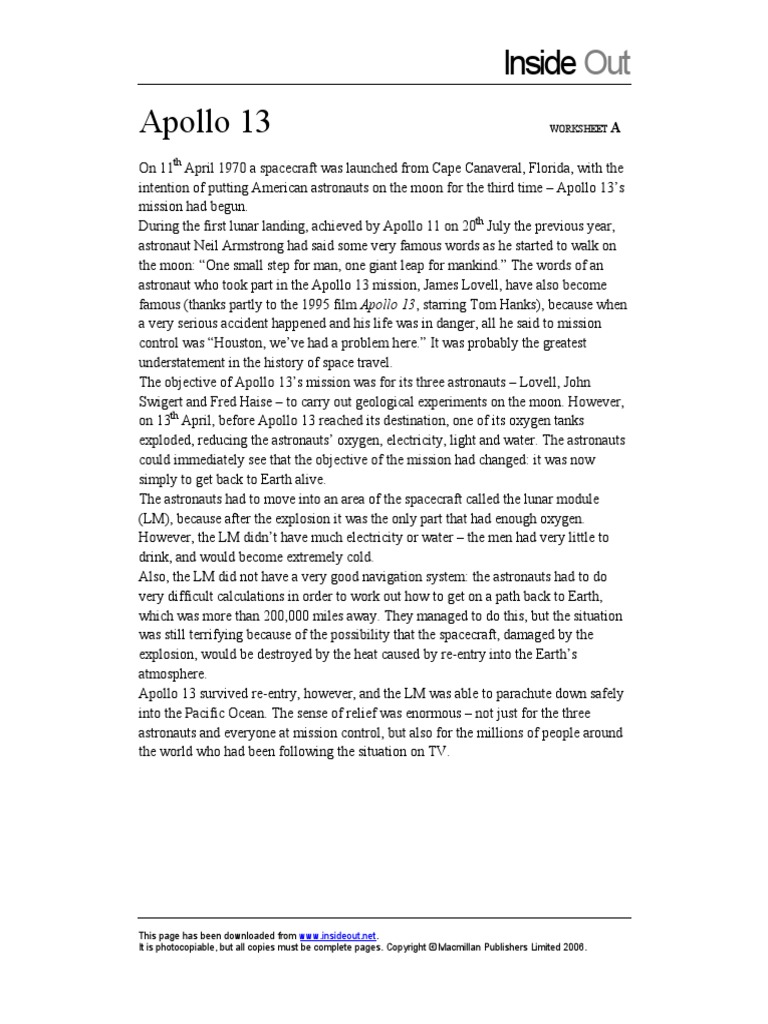 Apollo 13 Reading and Understnding | PDF | Apollo Program | Apollo ...