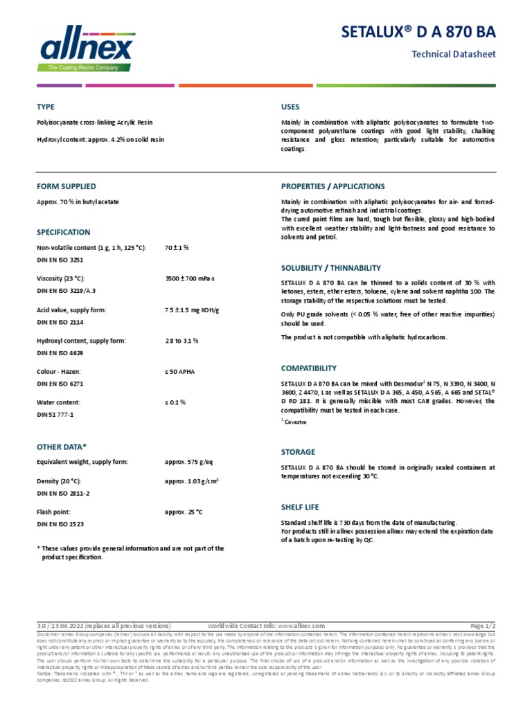 SETALUX D A 870 BA - EN - Letter | PDF | Trademark | Intellectual Property