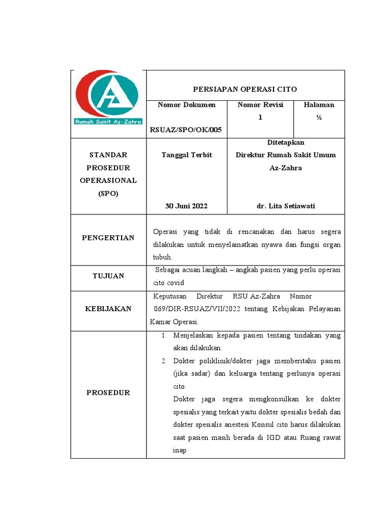 Spo Persiapan Operasi Cito | PDF | Sains & Matematika