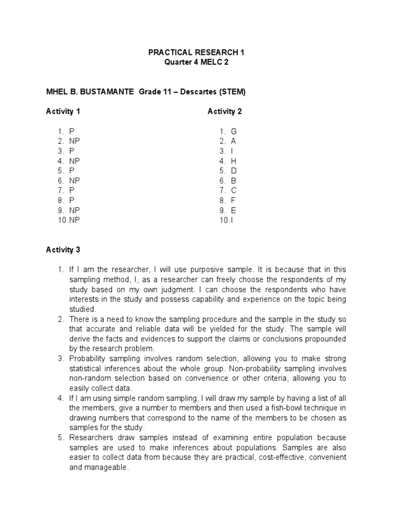 Practical Research Q4 Melc 2 | PDF | Sampling (Statistics) | Statistical Inference