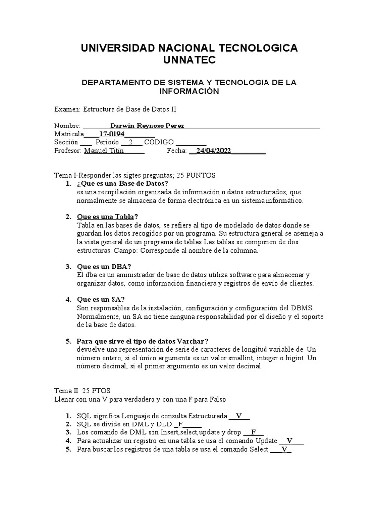 Examen Final Teoria | PDF | Bases de datos | SQL