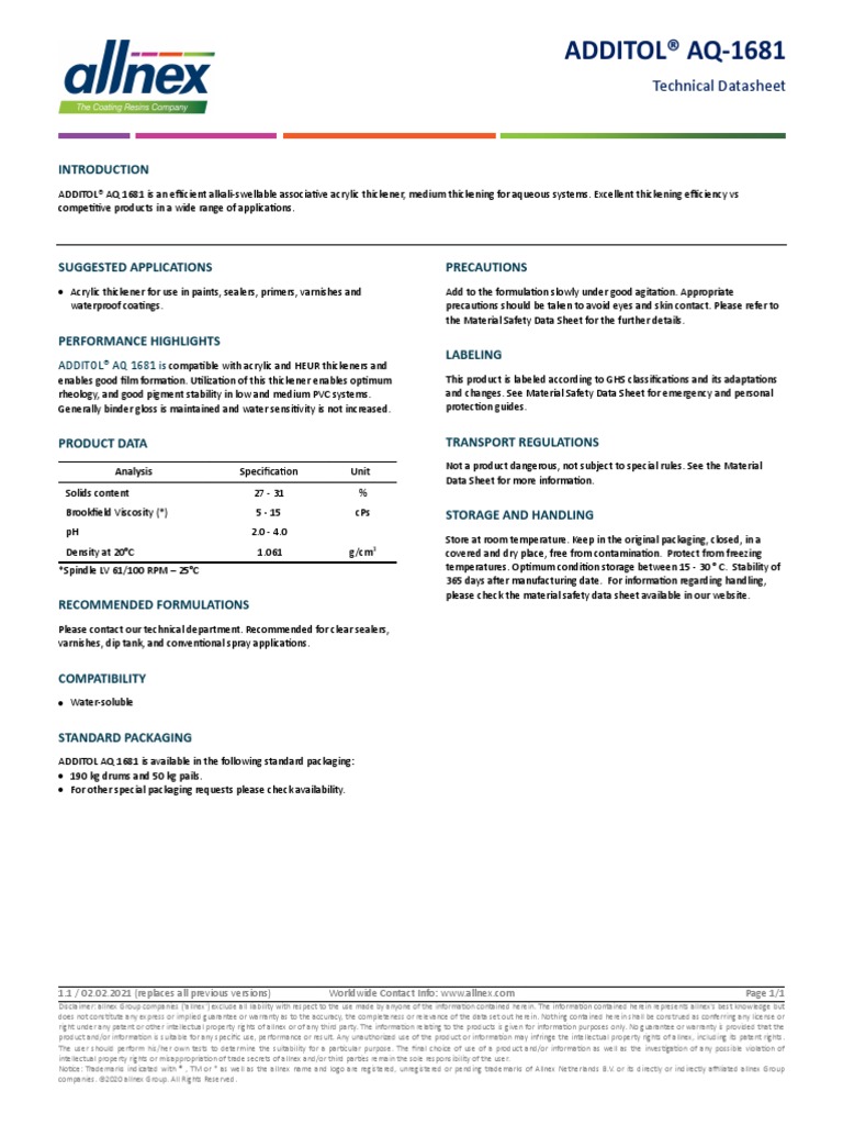 ADDITOL-AQ-1681 EN Letter | PDF | Acrylic Paint | Intellectual Property
