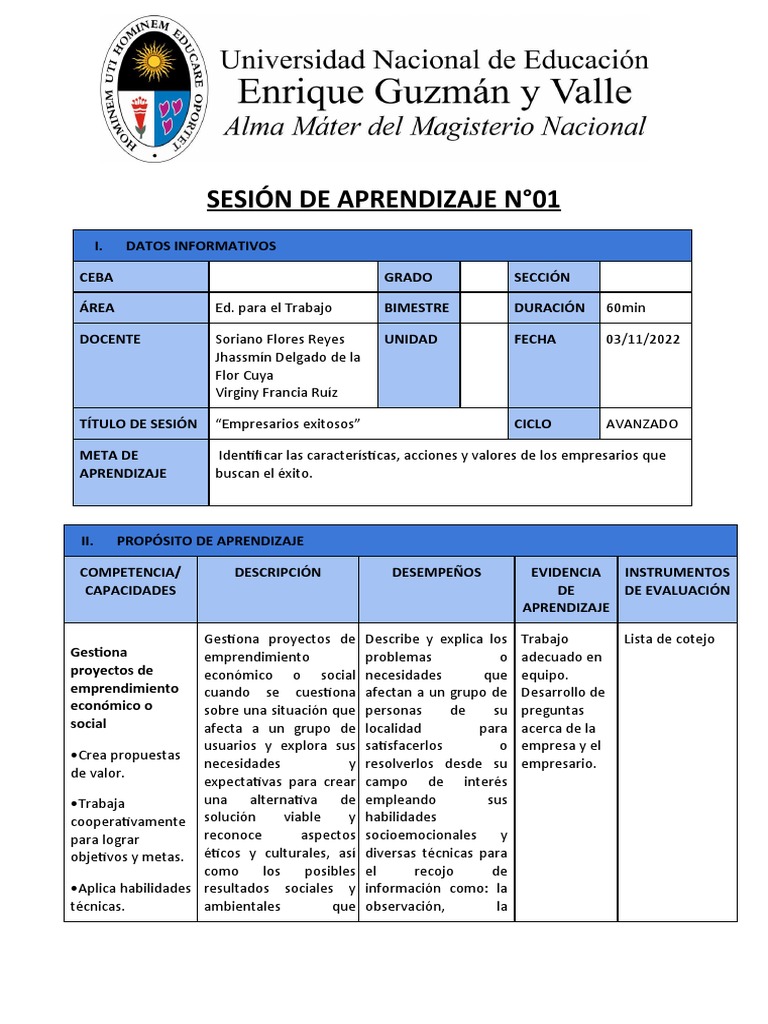 Sesión de Aprendizaje Eba - Productiva | PDF | Aprendizaje | Iniciativa empresarial