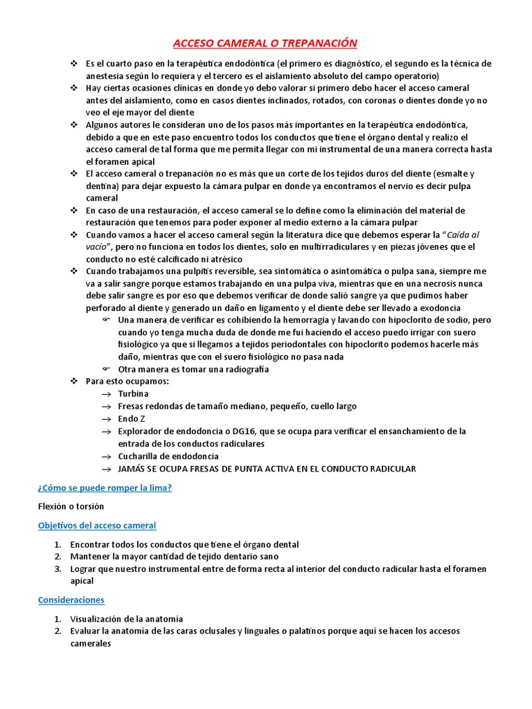 Acceso Cameral | PDF | Anatomia dental | Ramas de Odontología