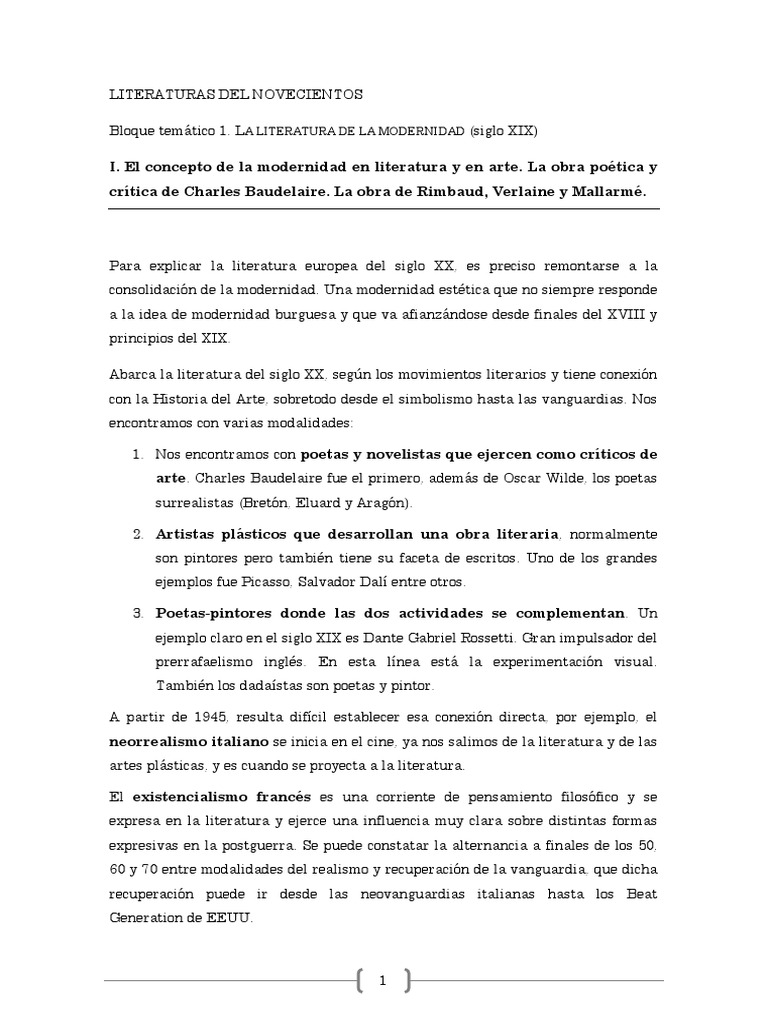 LITERATURAS DEL NOVECIENTOS Bloque Temat | PDF