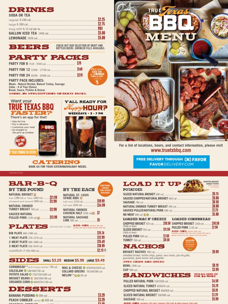True Texas BBQ Frisco Menu | PDF | Nutrition | Diet & Nutrition