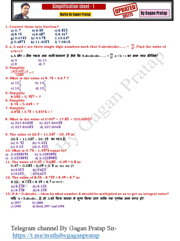 5160simplification Sheetcrwill | PDF | Mathematical Concepts | Mathematical Objects