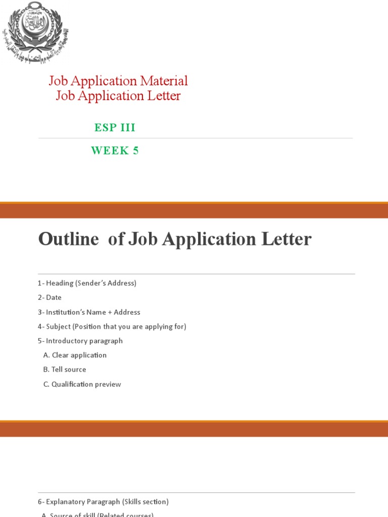 Job Application Material Job Application Letter: Esp Iii Week 5 | PDF ...