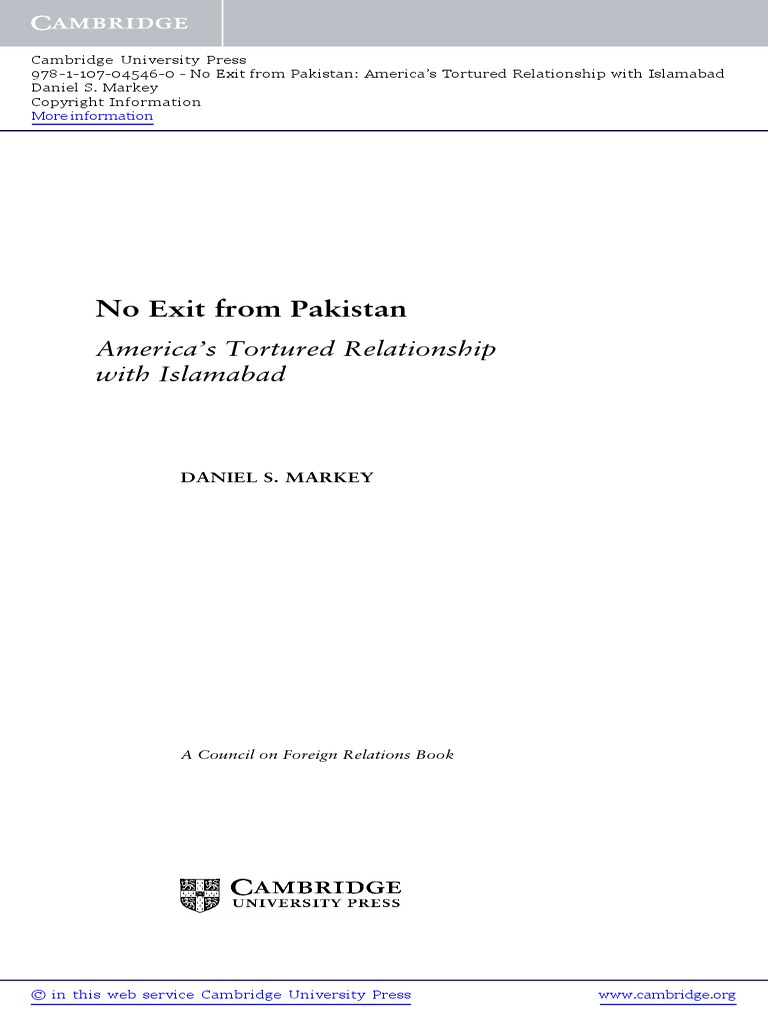 Markey, Daniel S - No Exit From Pakistan (2013, Cambridge University Press) | PDF | Council On ...