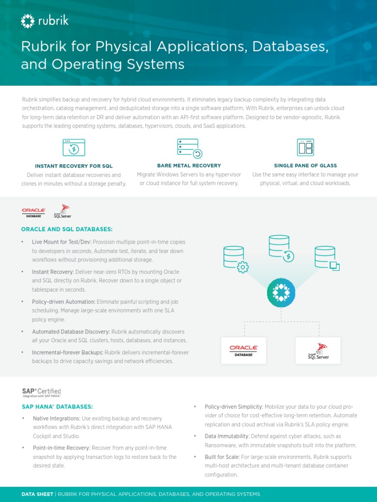 DATA SHEET Rubrik For Physical Applications Databases and Operating Systems | PDF | Cloud ...