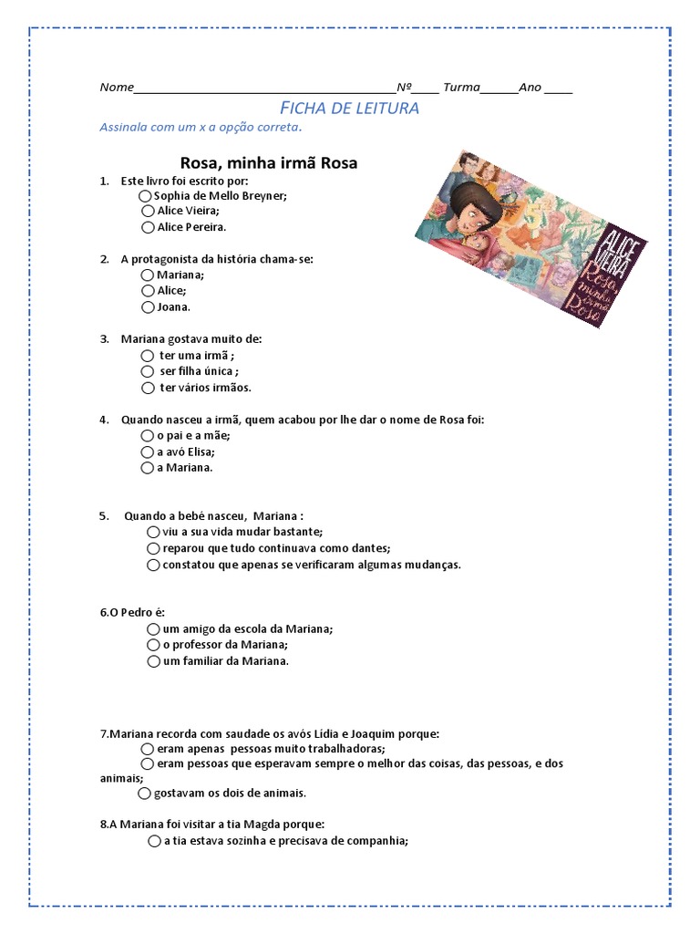 Ficha De Leitura Sobre O Livro Rosa Minha Irmã Rosa Pdf Maria Mãe