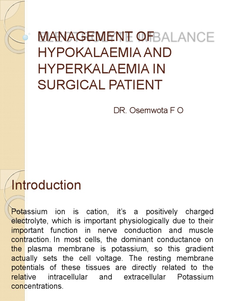 Management of Hypokalaemia and Hyperkalaemia in Surgicalpatient | PDF ...