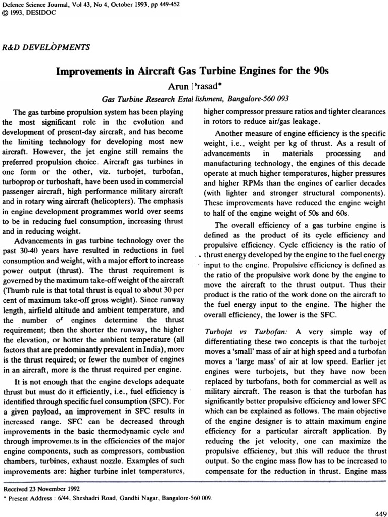 DRDO - Improvements in Aircraft Gas Turbine Engines | PDF | Jet Engine ...