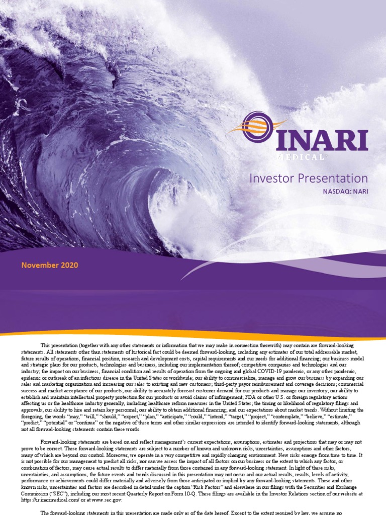 Inari Investors Presentation - Nov. 2020 Post Q3 Final For Website | PDF | Thrombosis | Medical ...