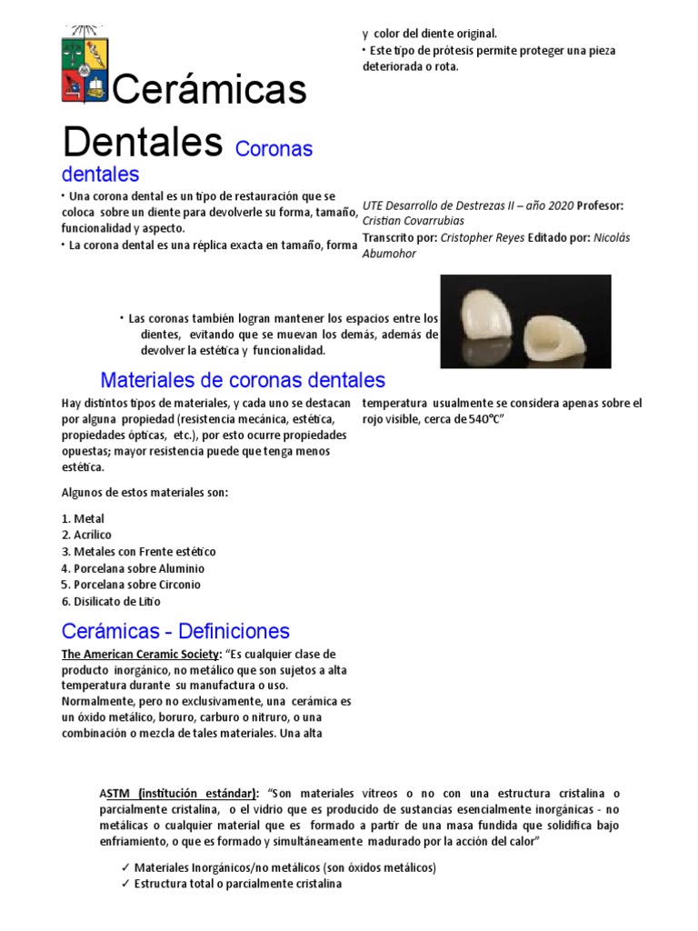Tipos y materiales de coronas dentales | PDF | Lentes | Arcilla