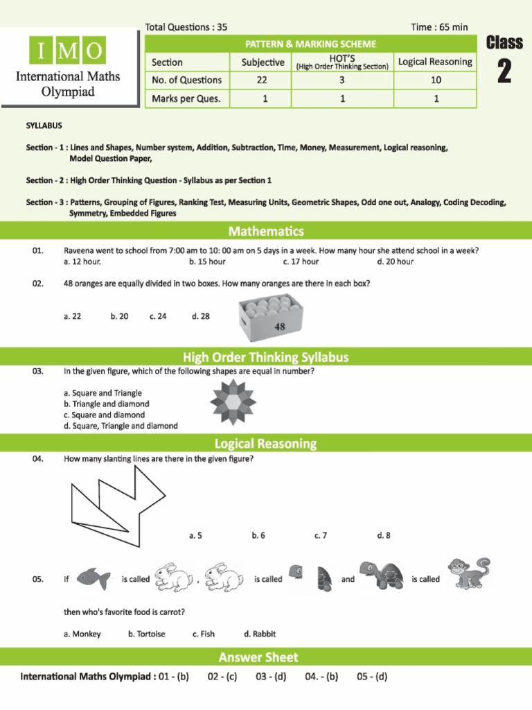 IMO Class 2 Sample Paper | PDF IMO Class 2 Sample Paper | PDF