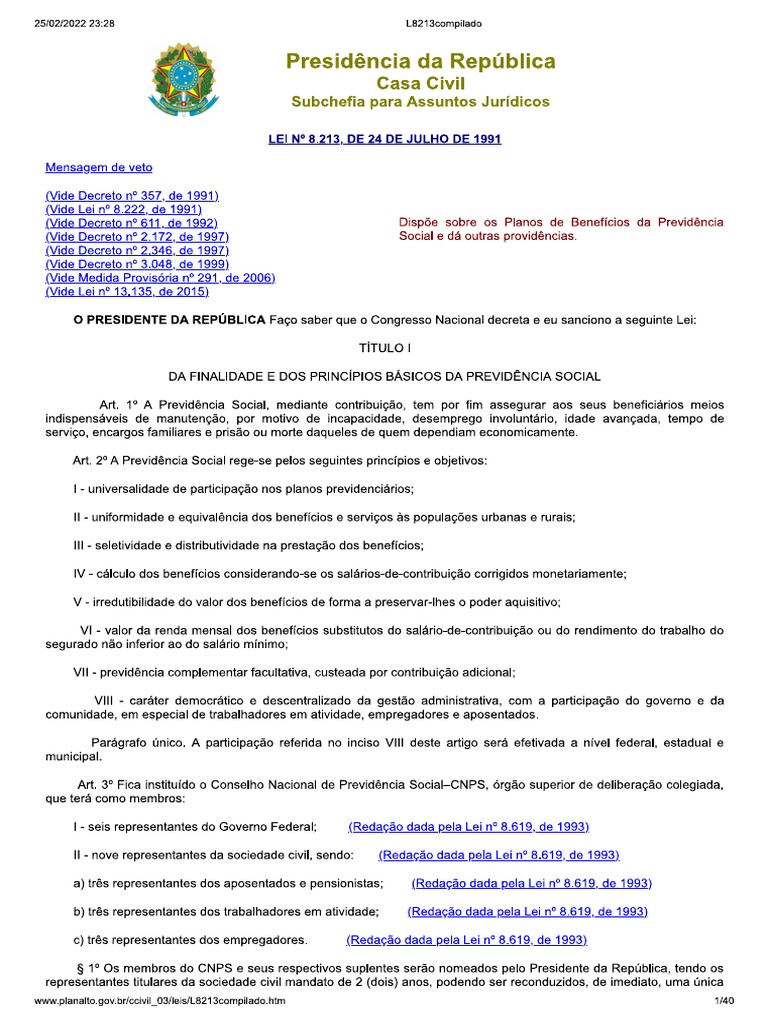 Lei 8213 91 PDF Atualizada Planalto | PDF