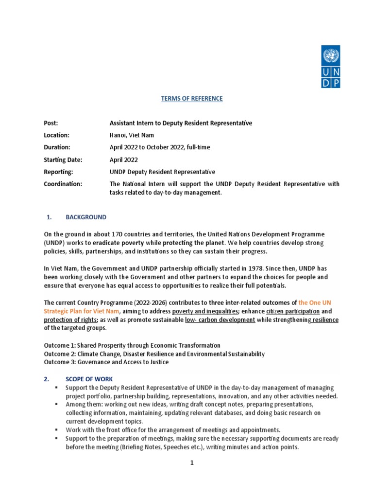 TOR - Assistant Intern To DRR | PDF | United Nations Development Programme