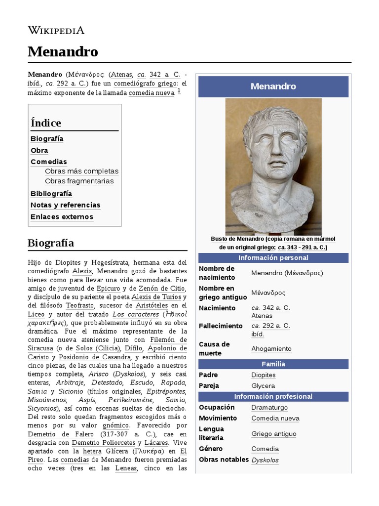 Menandro | PDF | Teatro griego antiguo | Antigua Grecia