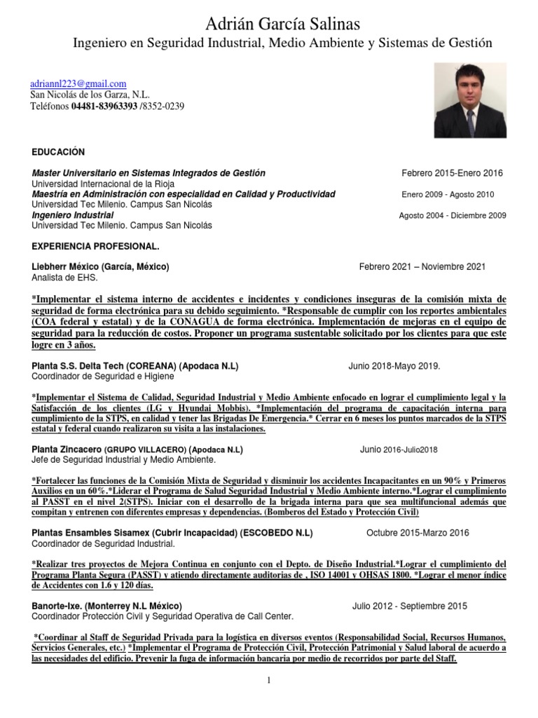 CV Adrian Garcia Salinas. | PDF | Business | Economias
