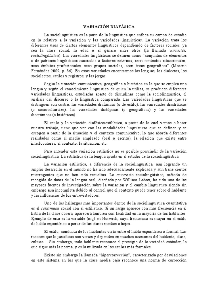 Ejemplos de Variación Diafásica | PDF | Sociolingüística | Hablar en ...